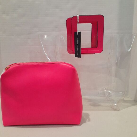 Bags | La Terre Fashion Double Handled Clear Purse With Hot Pink Zip ...